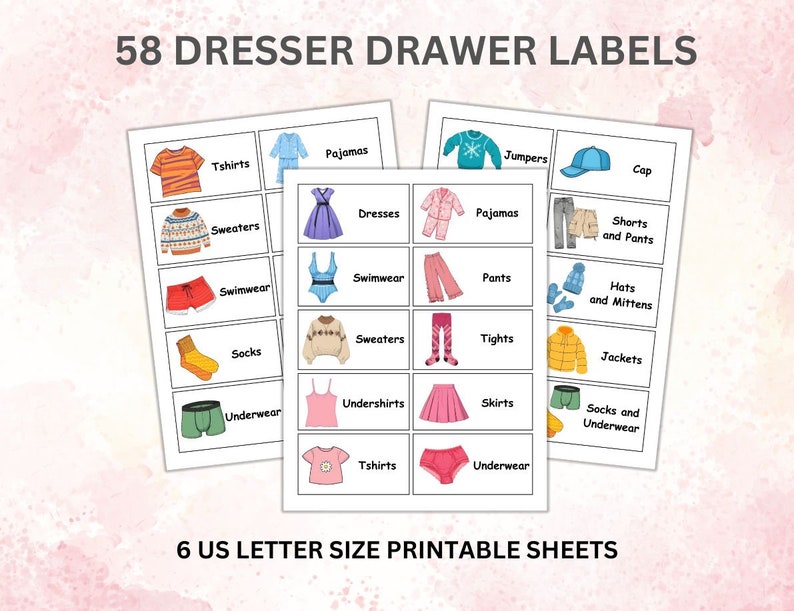 58 Kids Dresser Drawer Labels, Printable Kids Closet Storage Stickers ...