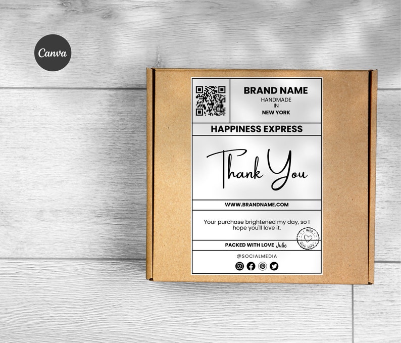 Editable Shipping Packaging, Small Business Thank You Shipping Label ...