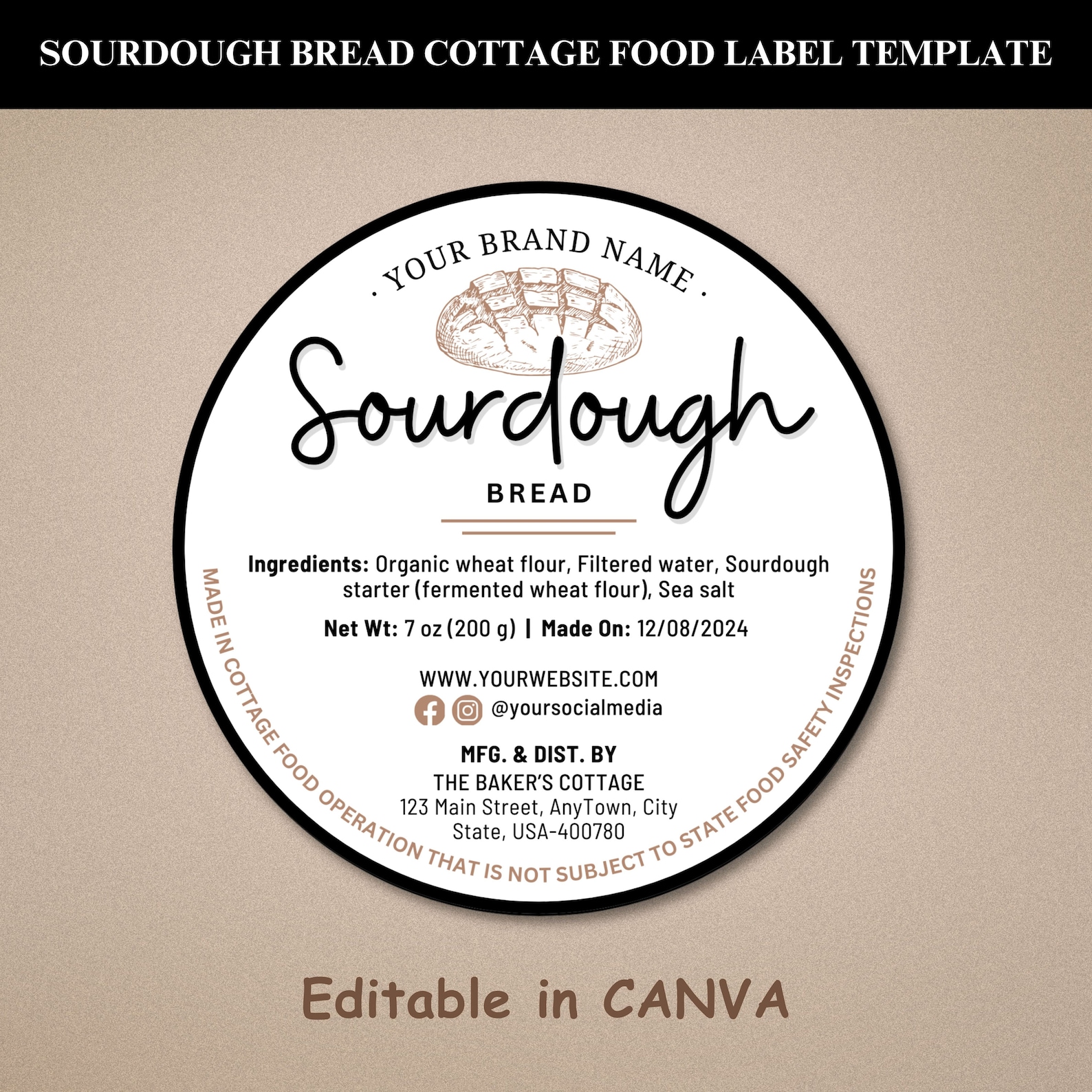 Sourdough Bread Cottage Food Label Home Bakery Stickers Home Baked ...