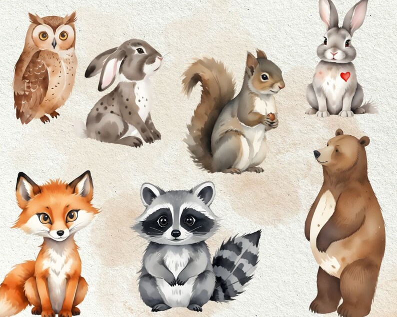 Woodland Animals Clipart, Watercolor Woodlands Clipart, Baby Animals ...