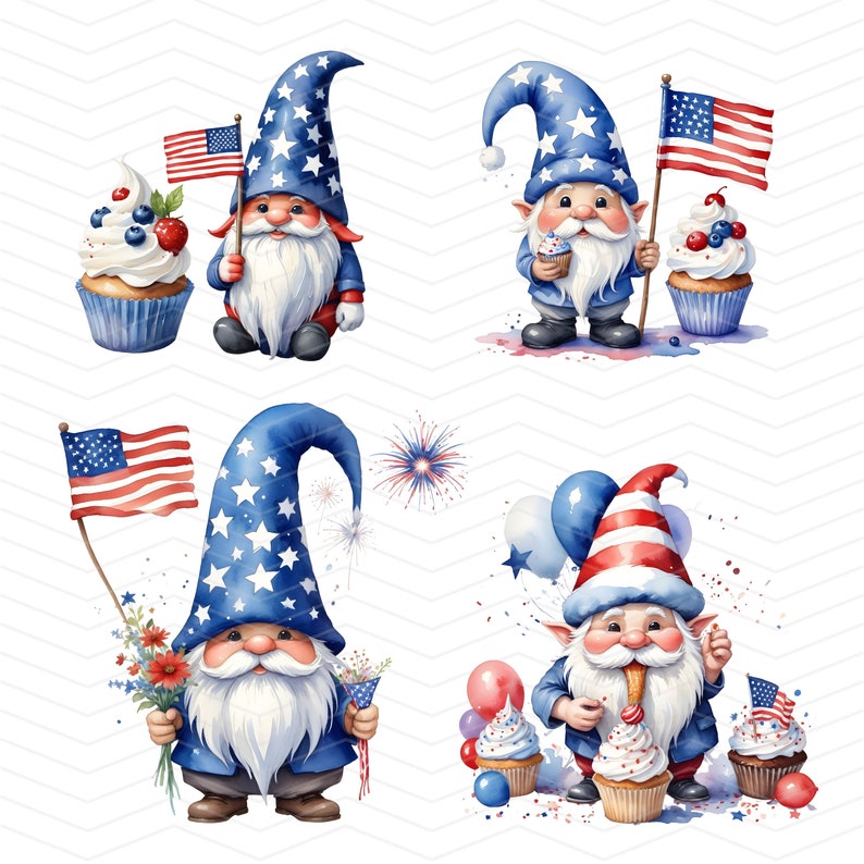 42 US Patriotic Gnome Clipart Bundle, 4th of July Gnome, American Pride ...