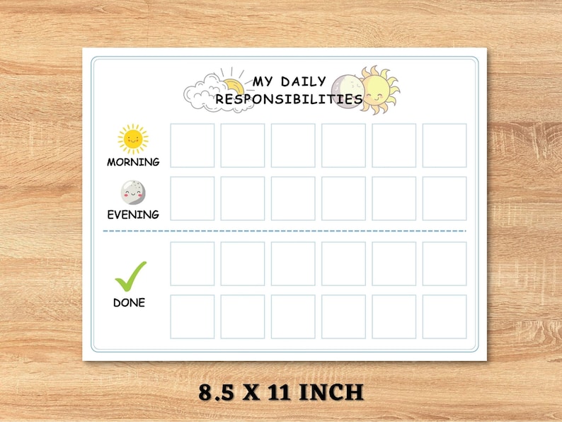 Kids Daily Responsibilities Chart, Printable Daily Routine, Chore Chart ...