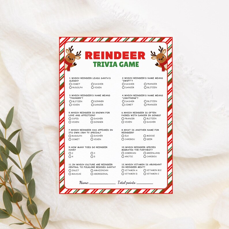 Reindeer Trivia Game, Printable Reindeer Quiz, Holiday Party Game ...