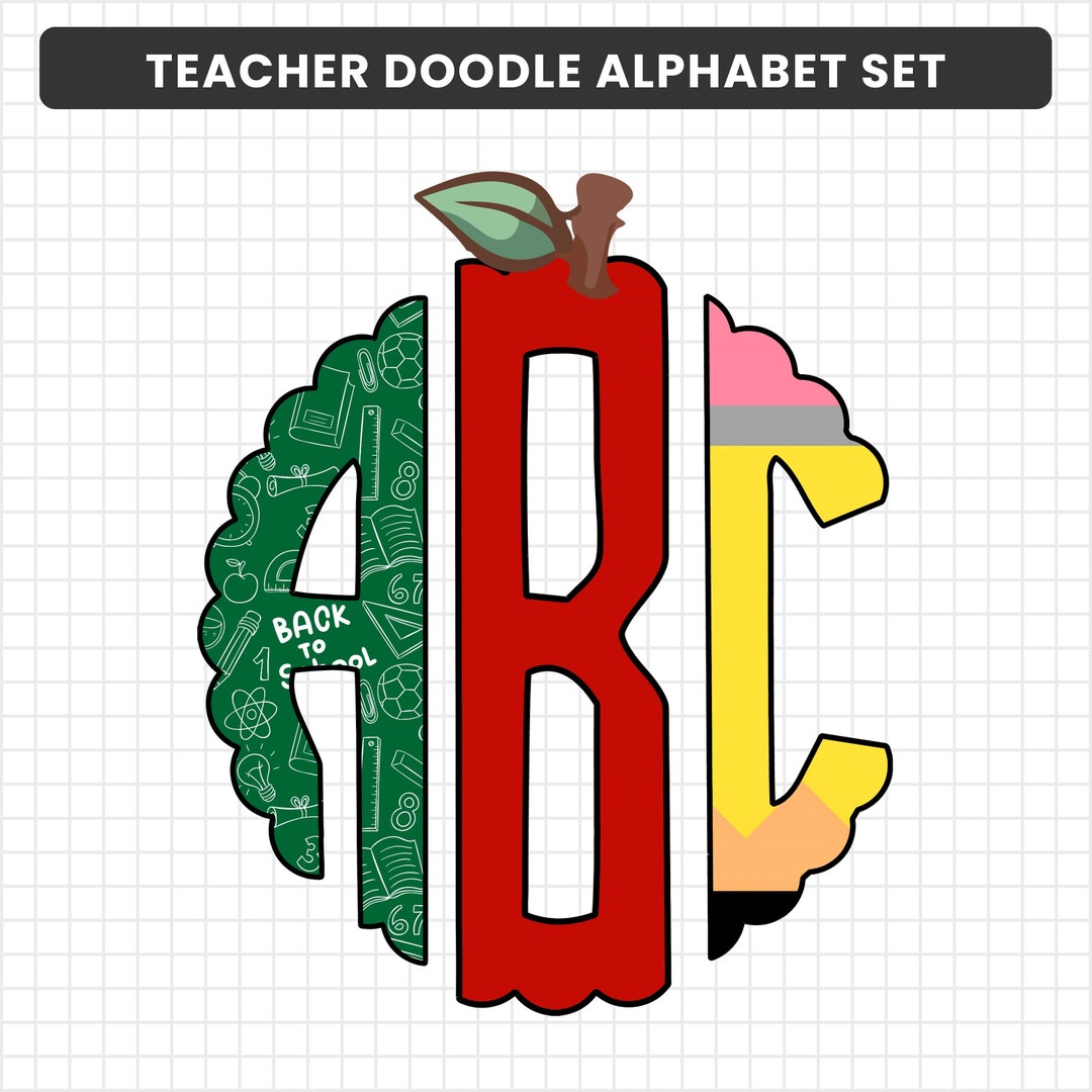 Teacher Doodle Letters, Back to School, Apple Back to School Hand Drawn ...