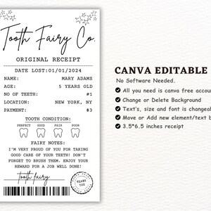 Editable Tooth Fairy Receipt Printable Certificate | First Tooth Lost ...