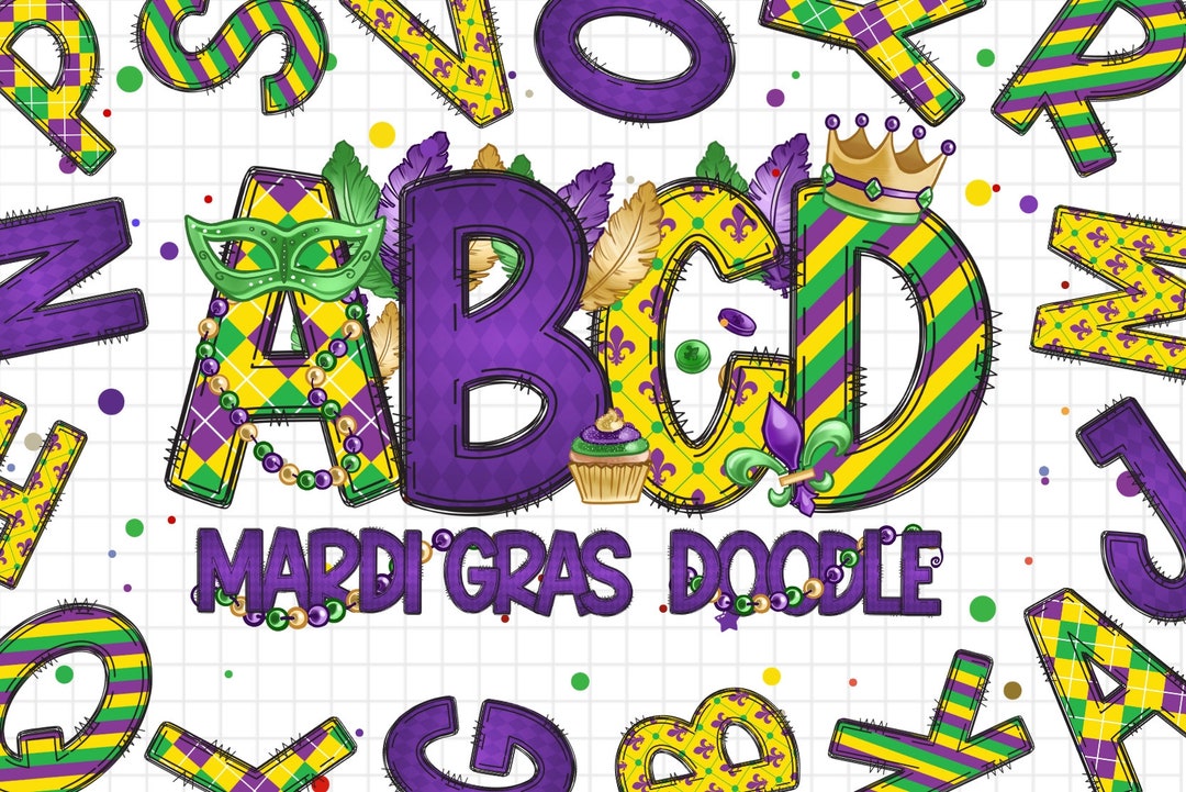 Make Your Own Name Mardi Gras Doodle Letters, Clip Art PNG Files ...