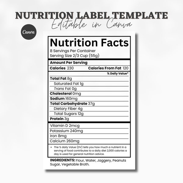 Custom Nutrition Facts Editable Label - Etsy
