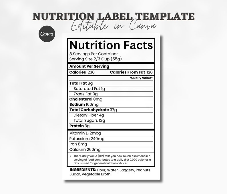 Nutrition Facts Editable Nutrition Label Nutritional SVG PNG Clip Art ...