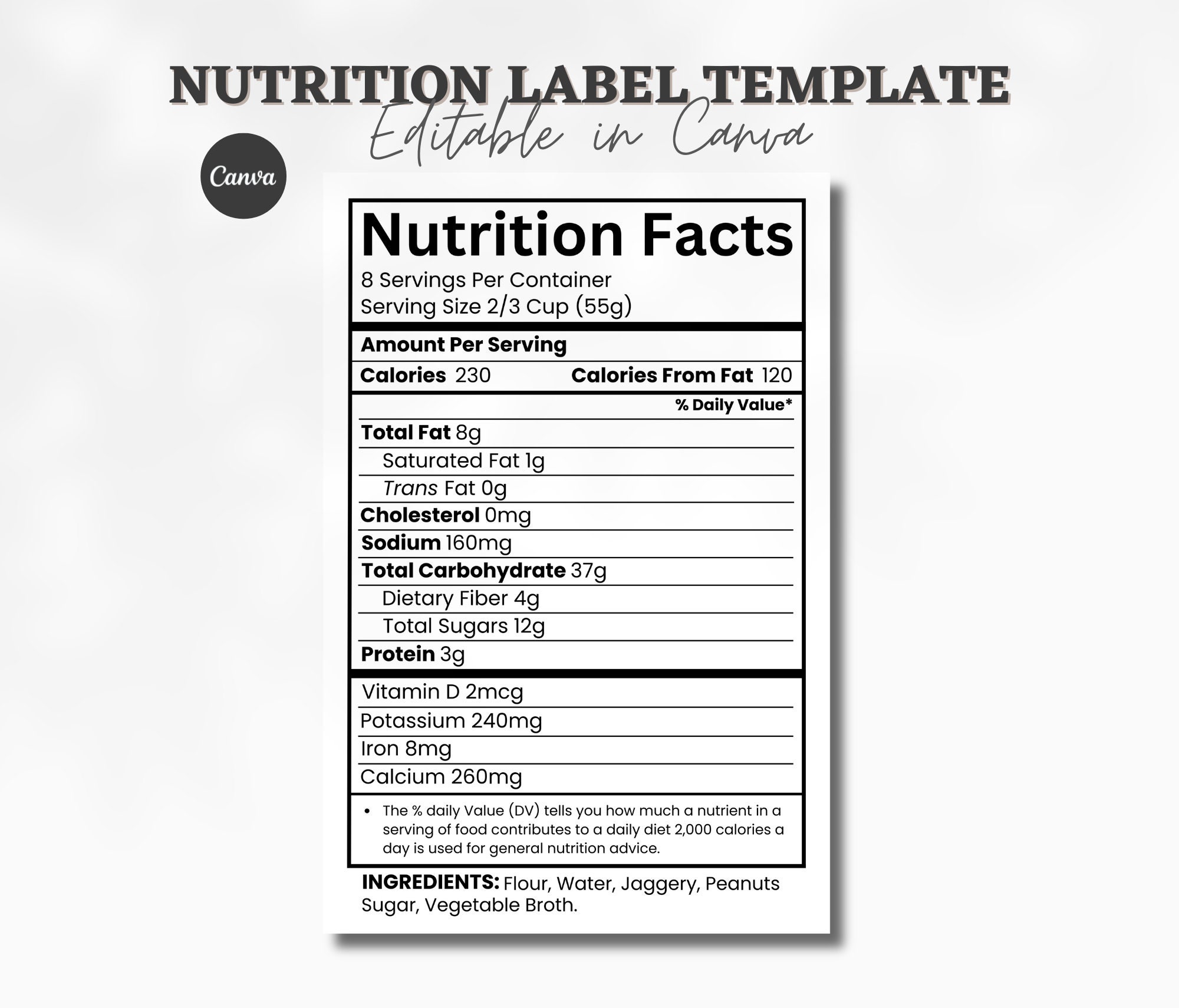 Buy Nutrition Facts Editable Nutrition Label Nutritional SVG PNG Clip Art Custom Nutritional ...
