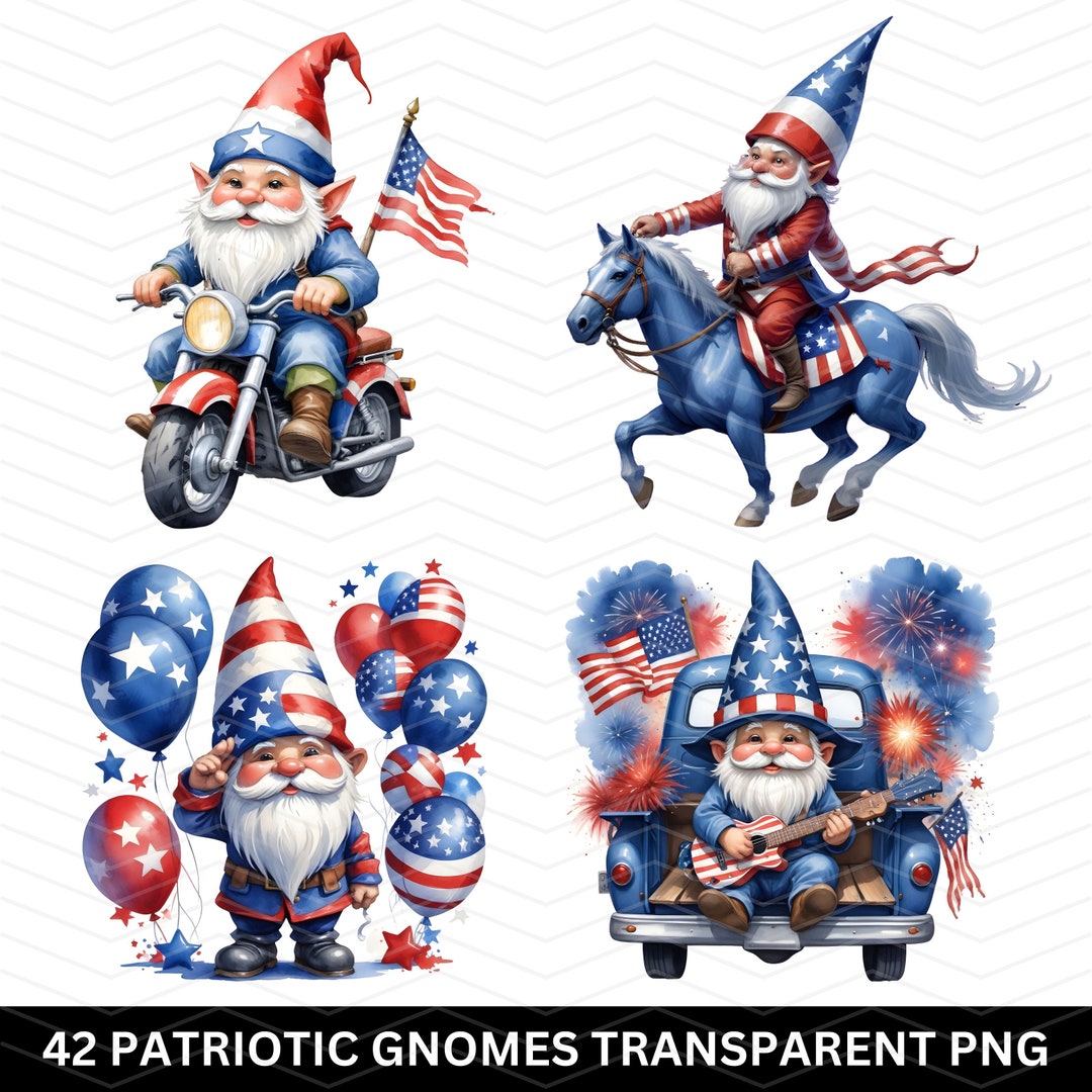 42 US Patriotic Gnome Clipart Bundle, 4th of July Gnome, American Pride ...