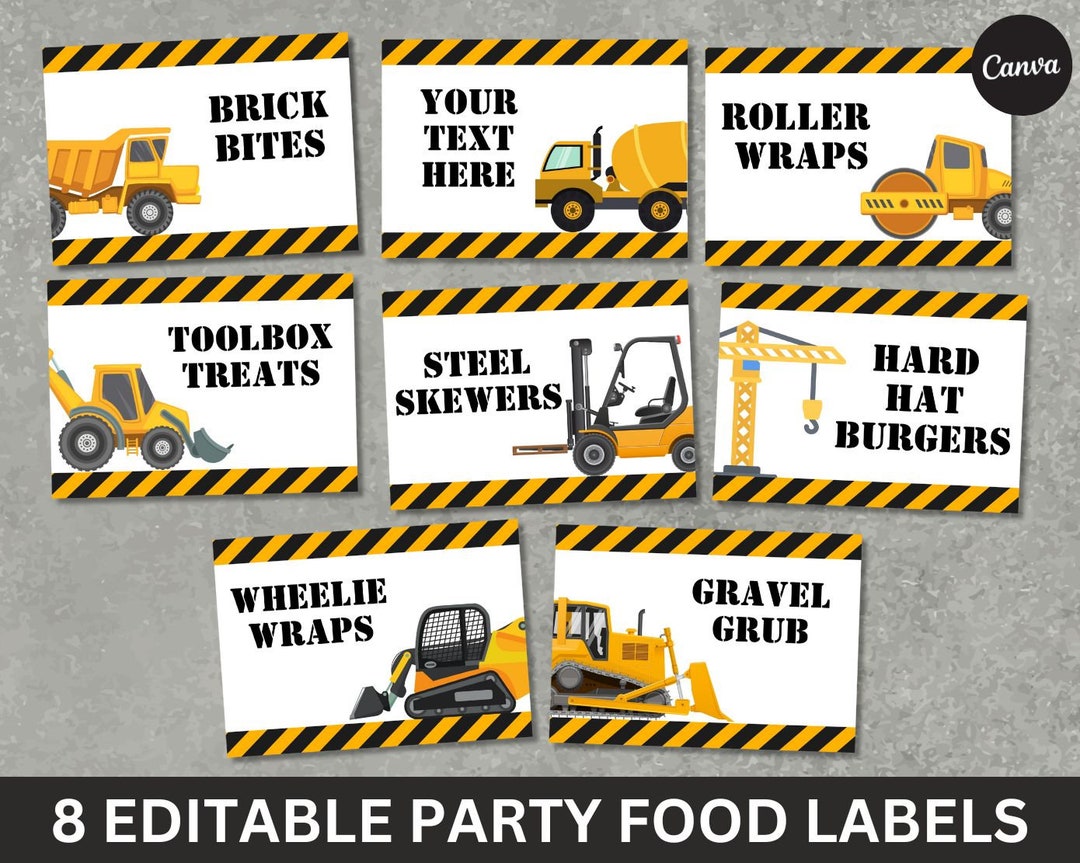 Construction Party Food Labels, Printable Construction Food Tent ...