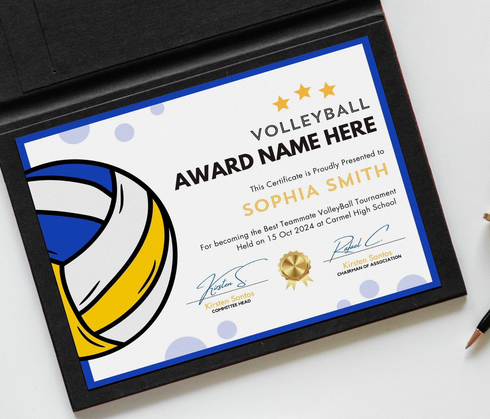 Volleyball Award Certificate, Volleyball Certificate, Printable Award ...