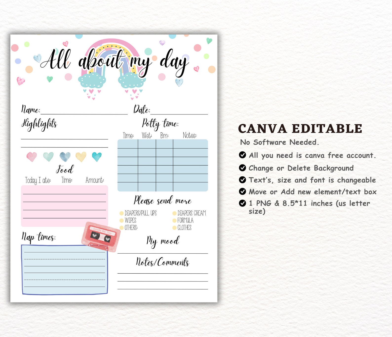 Boho Daycare Report Mail, Daycare Printable, Day Care Report, Daily Log ...