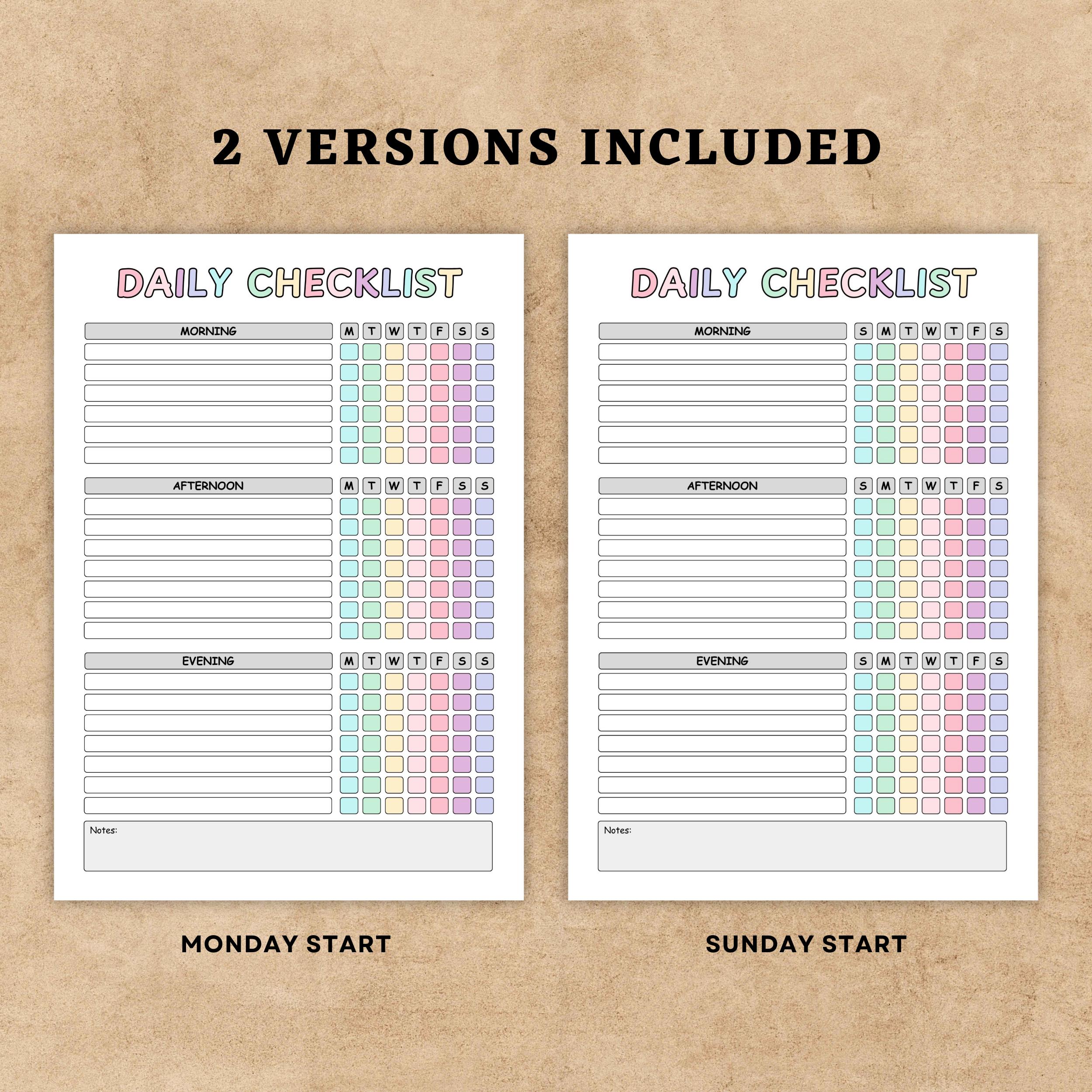 Daily Checklist Plan, Weekly Checklist Template, Daily Task Planner ...