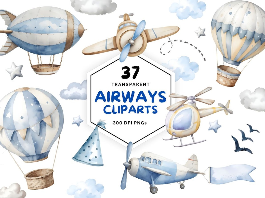 Air Transport Watercolor Clipart | Nursery Decor | Baby Boy Its a Boy ...