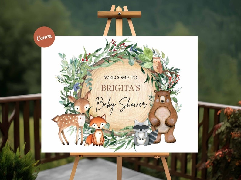 EDITABLE Greenery Woodland Baby Shower Welcome Sign. Rustic Forest ...