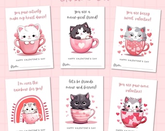 Printable Cat Valentine's Day Cards, Kittycorn Classroom Valentine's ...