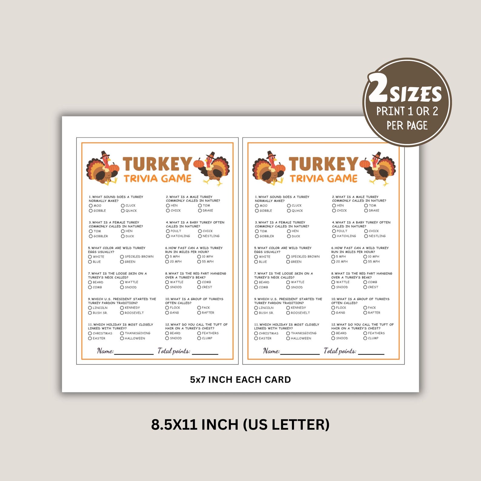 Turkey Trivia Game, Thanksgiving Party Game, Fall Trivia Game, Fall ...