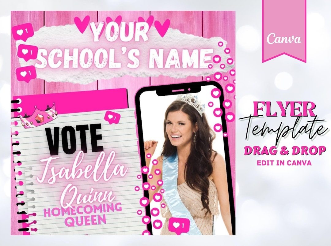 Editable Homecoming Vote for Me DIY Canva Flyer Template Beauty Queen ...