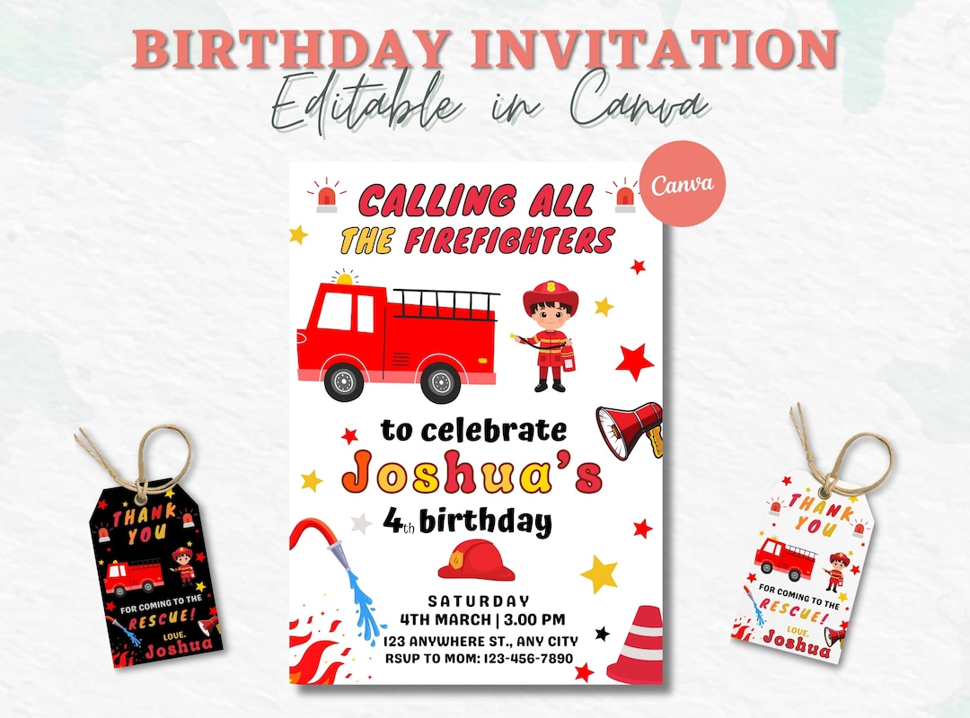 Editable Firetruck Invitation, Fire Truck Birthday Invitation ...