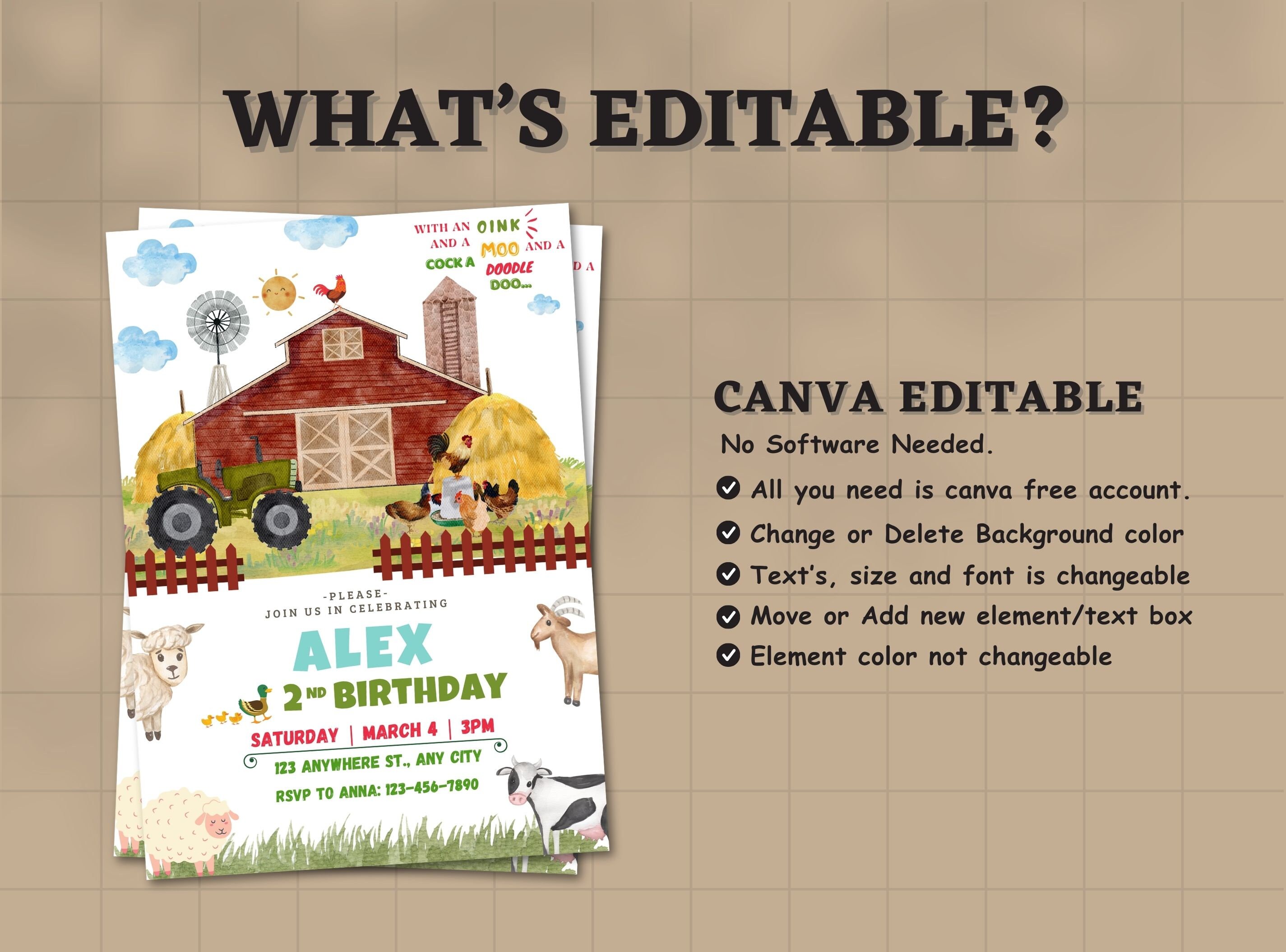 Farm Birthday Party Invitation Template, Farm Animals Birthday ...