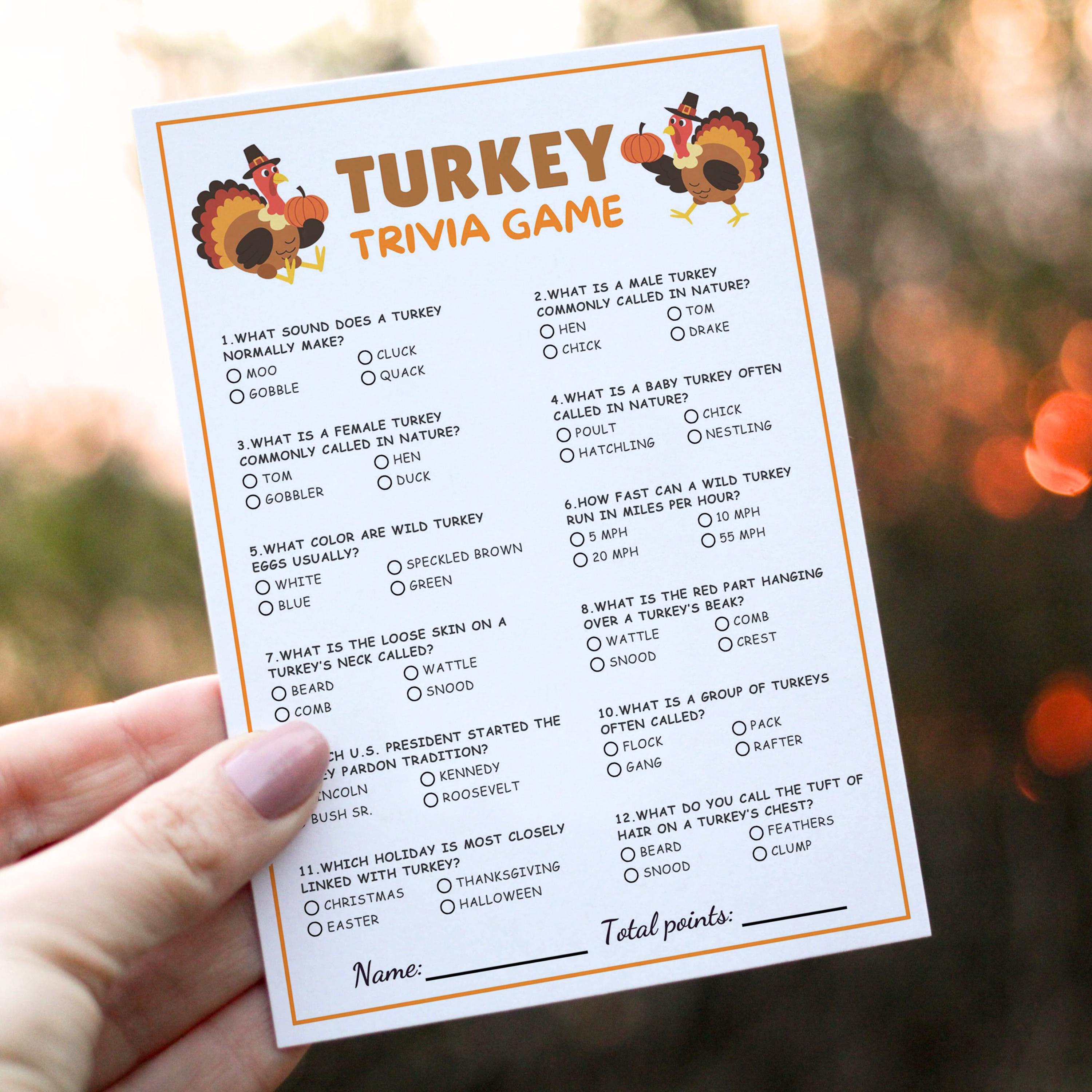 Turkey Trivia Game, Thanksgiving Party Game, Fall Trivia Game, Fall ...