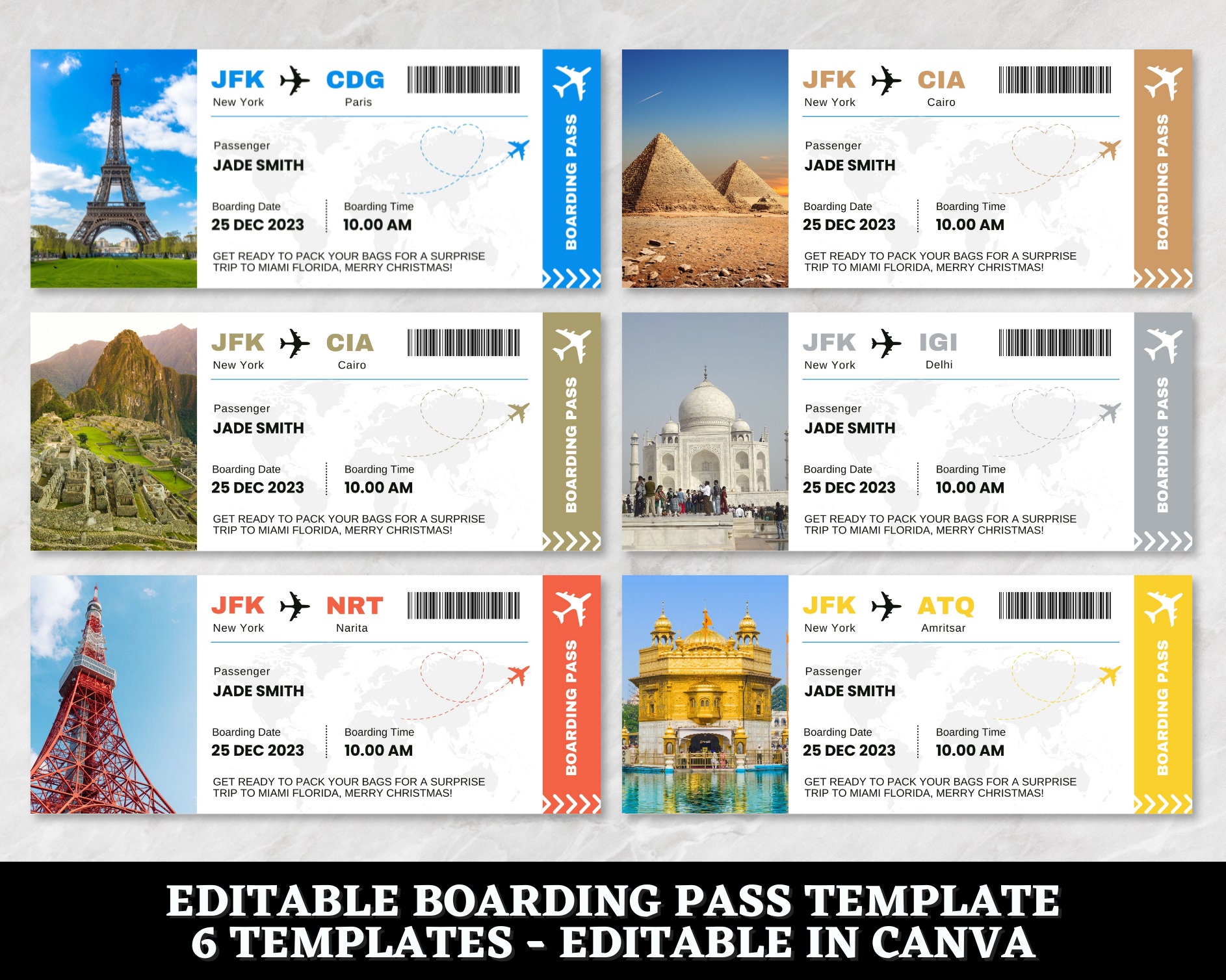 Editable Boarding Pass Canva Template, Printable Airline Ticket ...