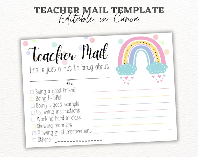 Boho Rainbow Teacher Mail - Note From the Teacher - Teacher Report ...