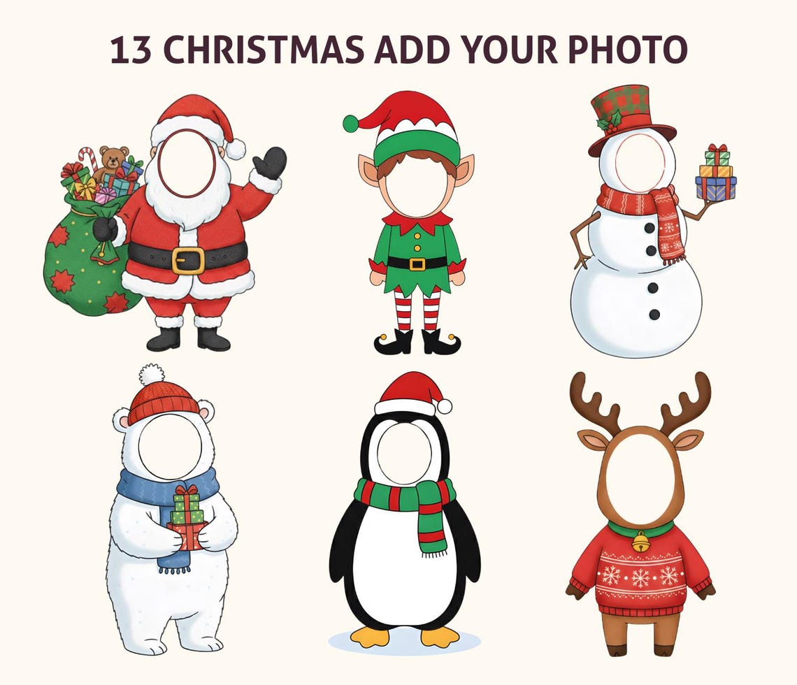 Christmas Add Your Own Photo, Xmas PNG Santa Elf Reindeer Snowman ...