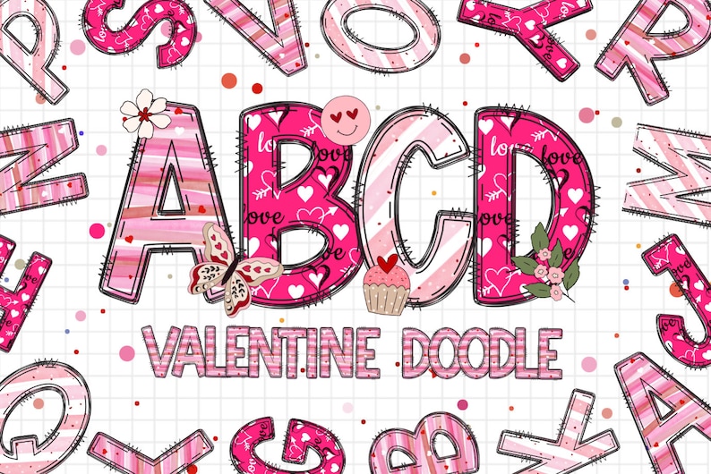 Valentines Doodle Letters With Clip Art PNG Files, Make Your Own Name ...