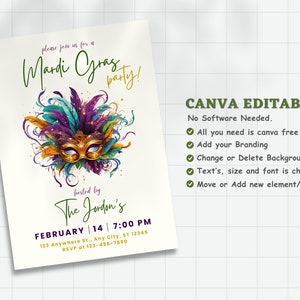 Mardi Gras Party Invitation Template | Fat Tuesday Party Invitation ...
