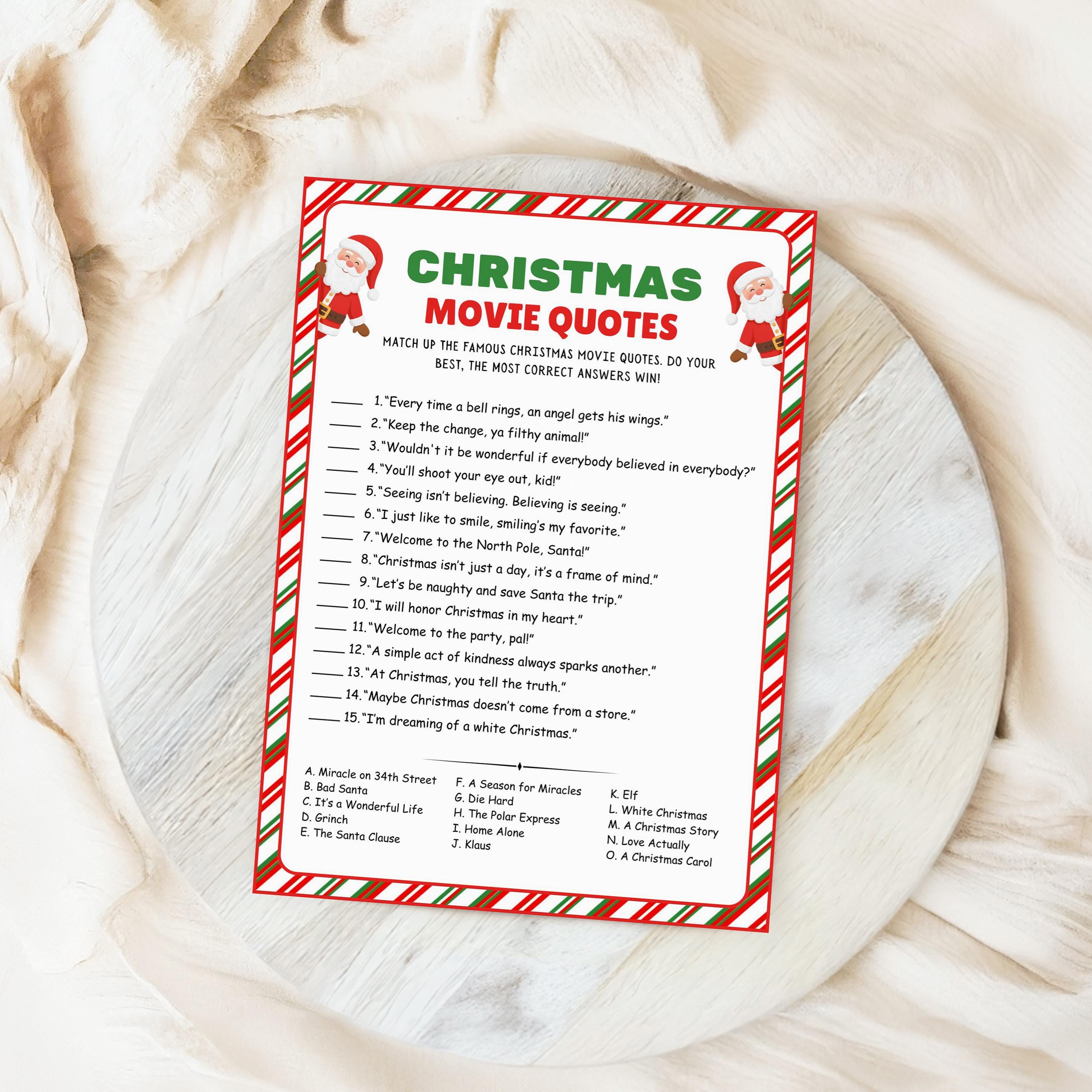 Christmas Movie Quote Trivia Game, Xmas Movies Quote Game, Holiday ...