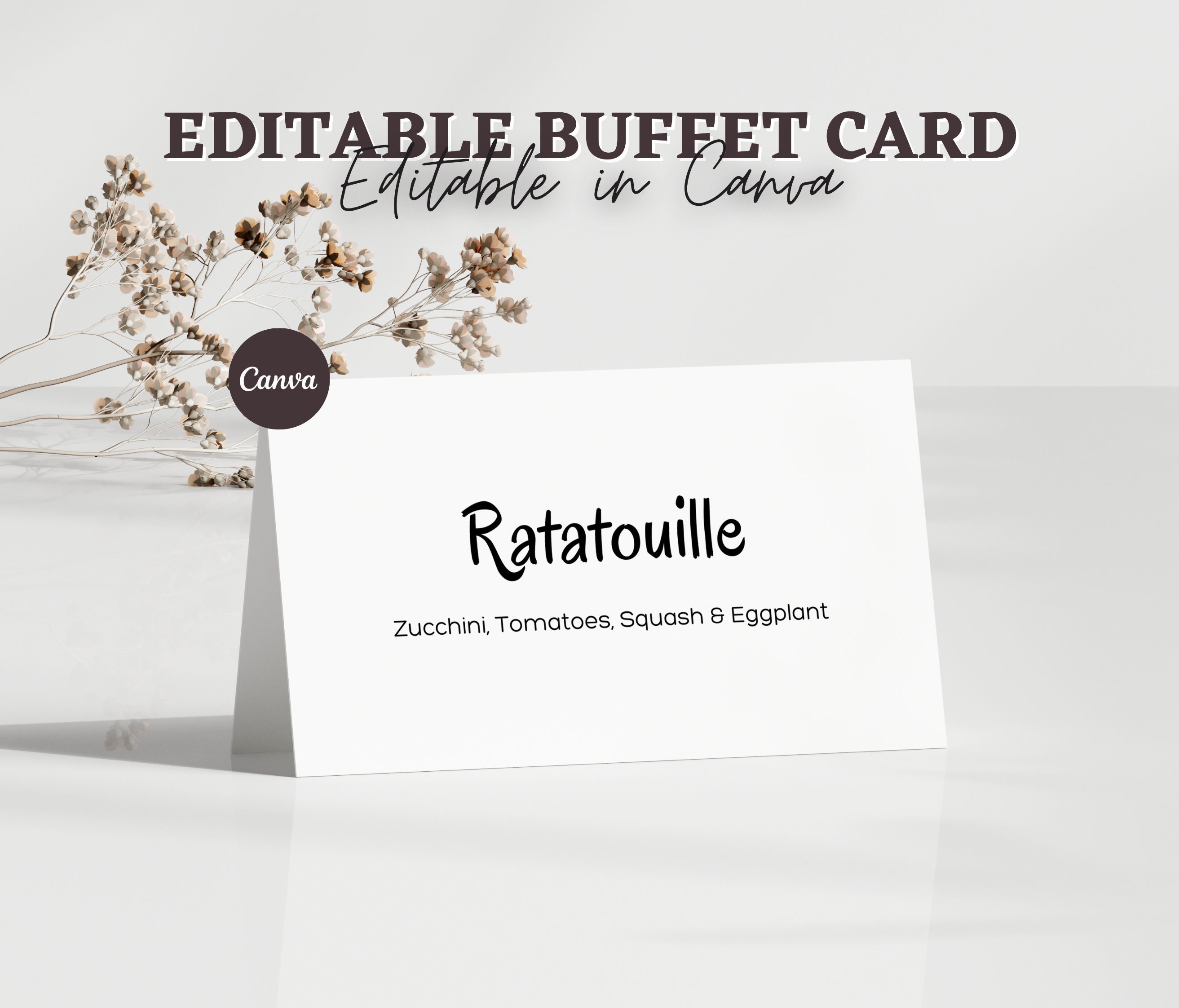 Minimal Editable Food Labels for Buffet, Printable Food Card Template ...