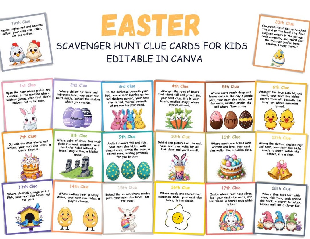 Easter Scavenger Hunt, Indoor Treasure Hunt, 18 Easter Kids Scavenger ...