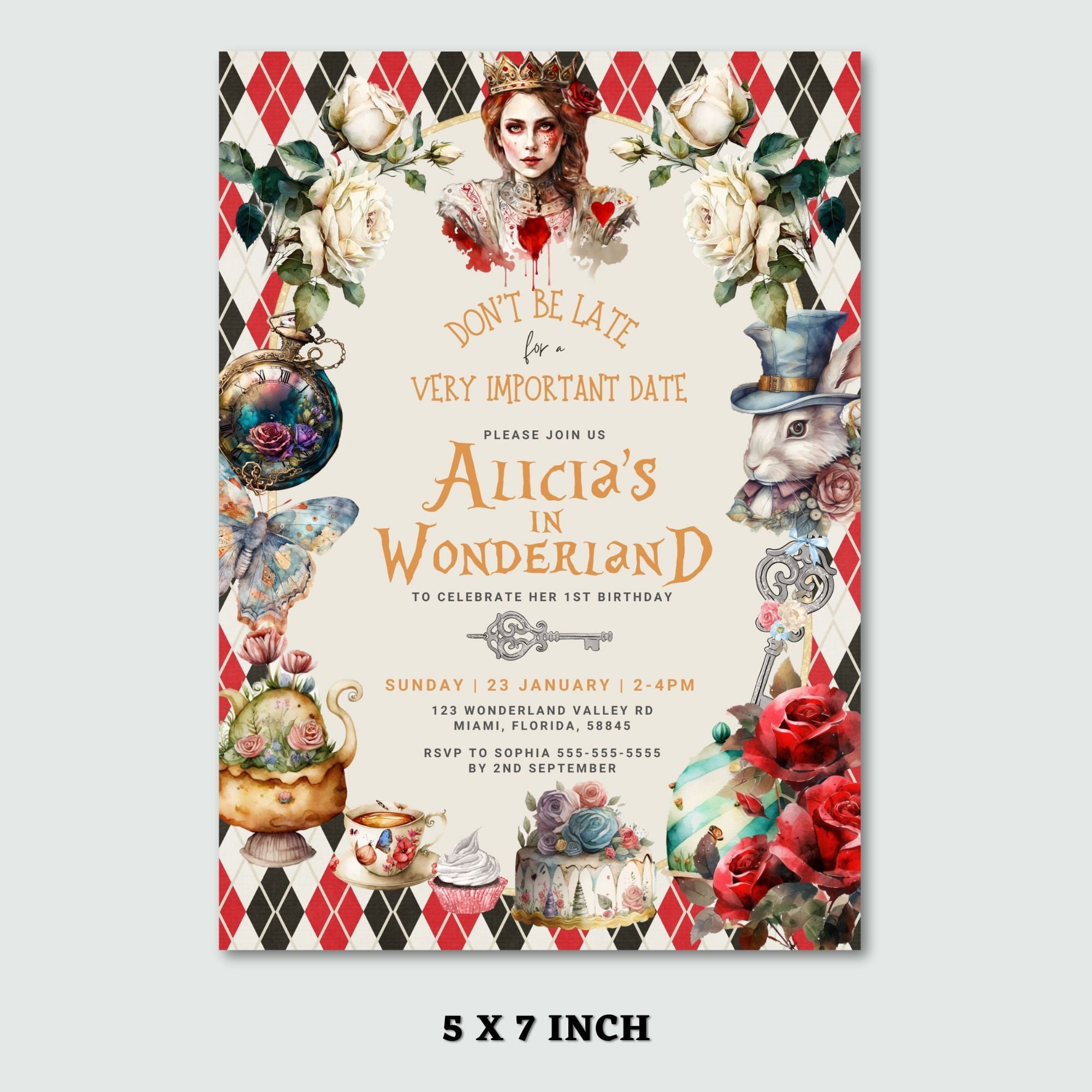 Alice in Wonderland Invitation Template, Alice in Wonderland 1st ...