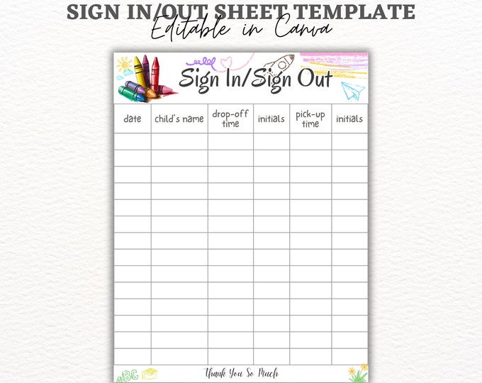 Daycare Attendance Logs, Sign in and Out Log for Your Home Daycare ...