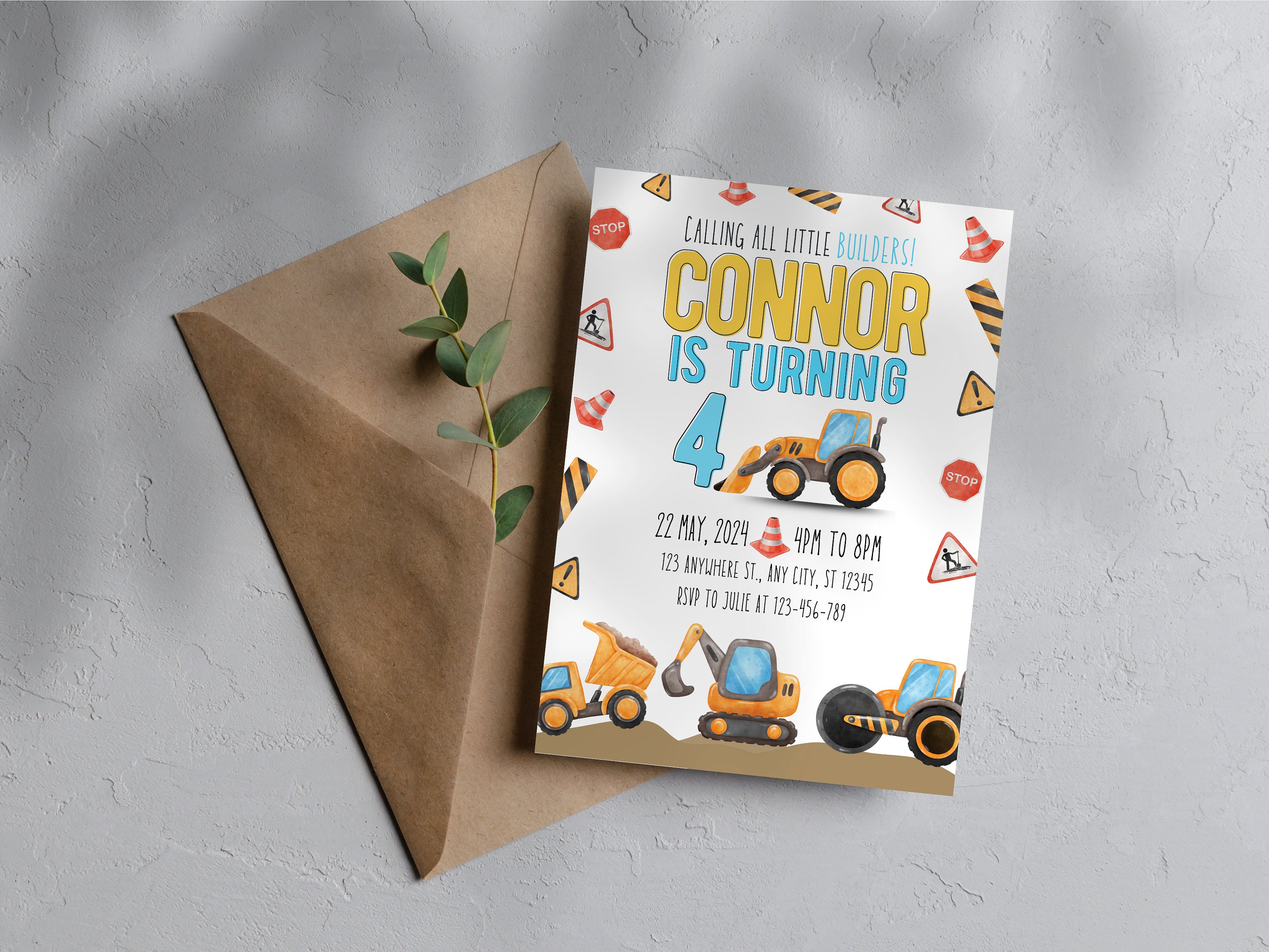 Editable Construction Birthday Party Invitation Template, Construction ...