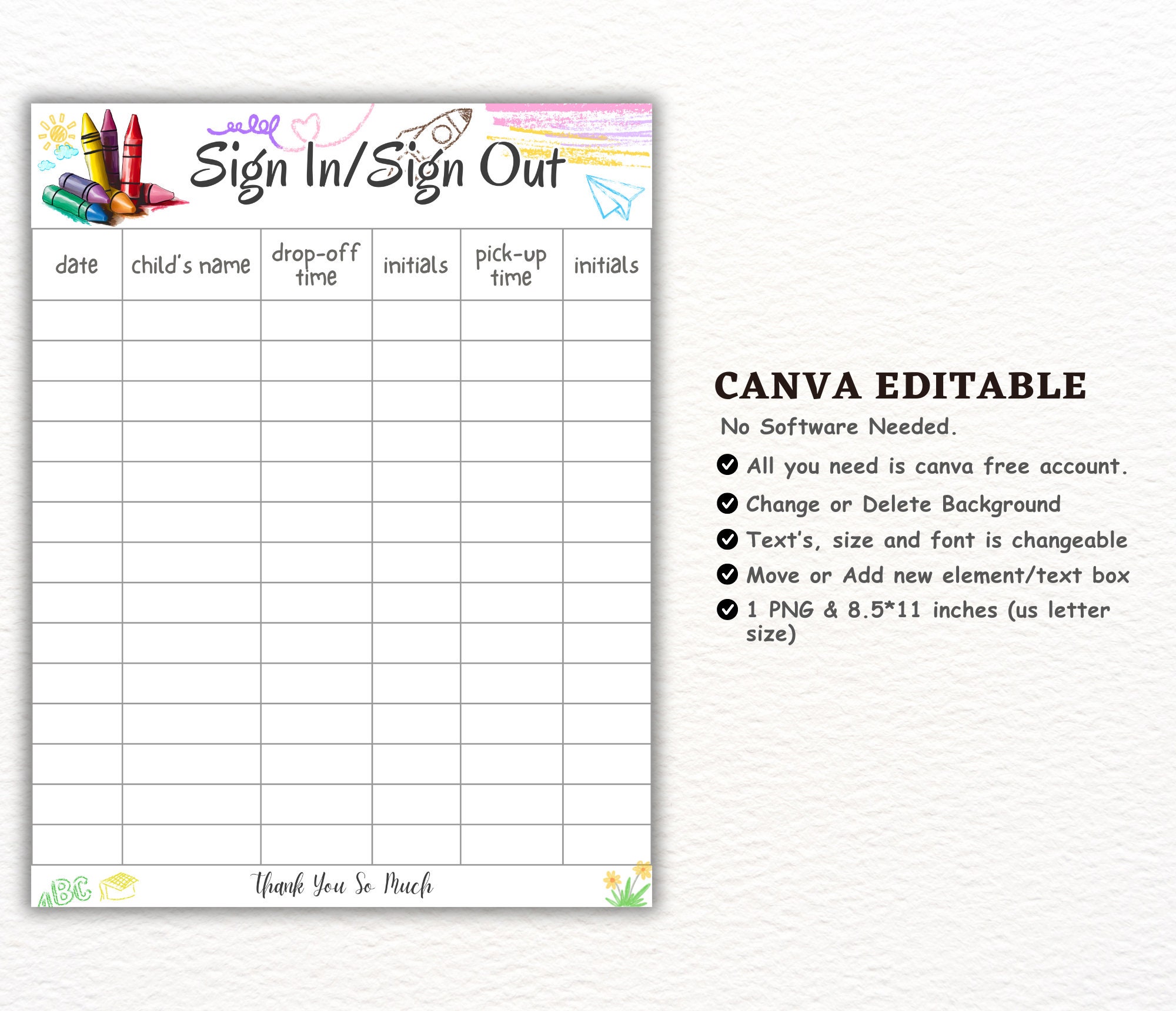Buy Crayons Sign in / Sign Out Sheet Daycare Sign in Sheet Preschool ...