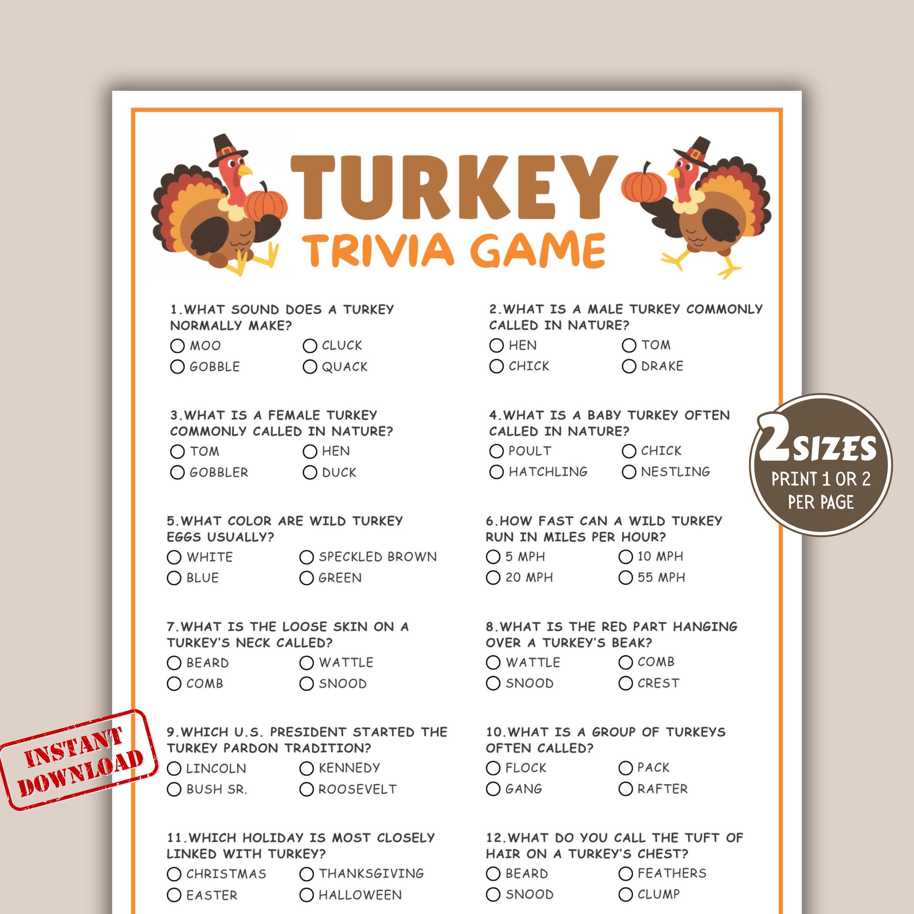 Turkey Trivia Game, Thanksgiving Party Game, Fall Trivia Game, Fall ...
