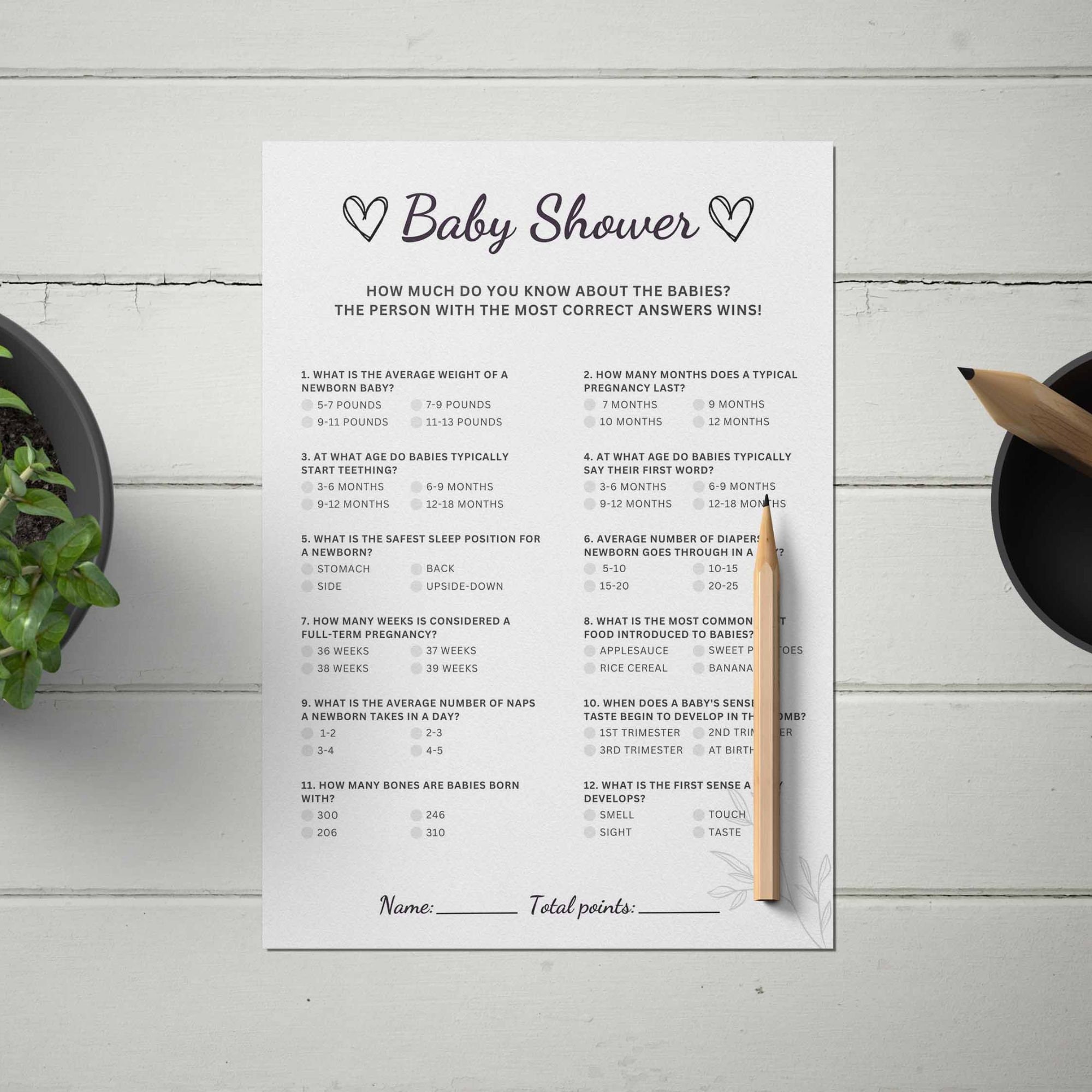 Baby Shower Trivia Game Baby Shower Games Baby Shower Trivia Template ...