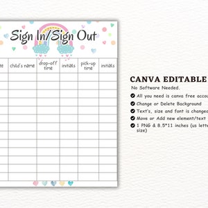 Boho Rainbow Sign in / Sign Out Sheet Daycare Sign in Sheet, Preschool ...