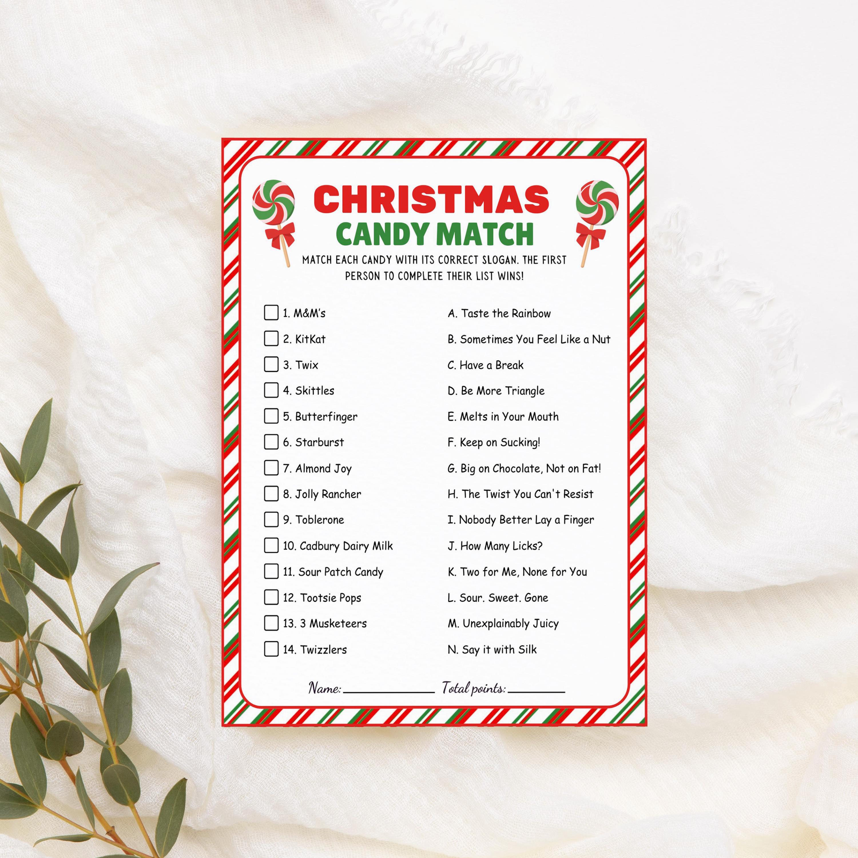 Christmas Candy Match Game, Candy Quiz Game, Holiday Party Game, Xmas ...