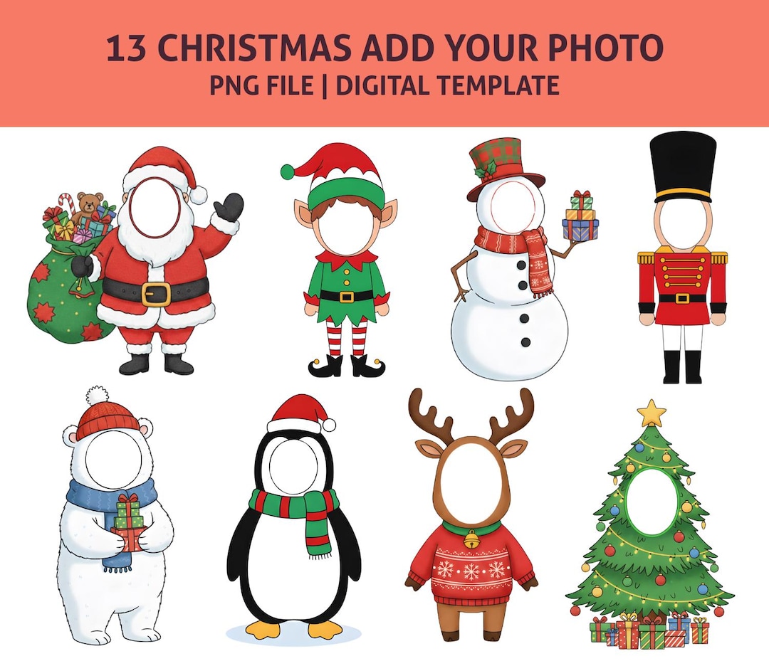 Christmas Add Your Own Photo, Xmas PNG Santa Elf Reindeer Snowman ...
