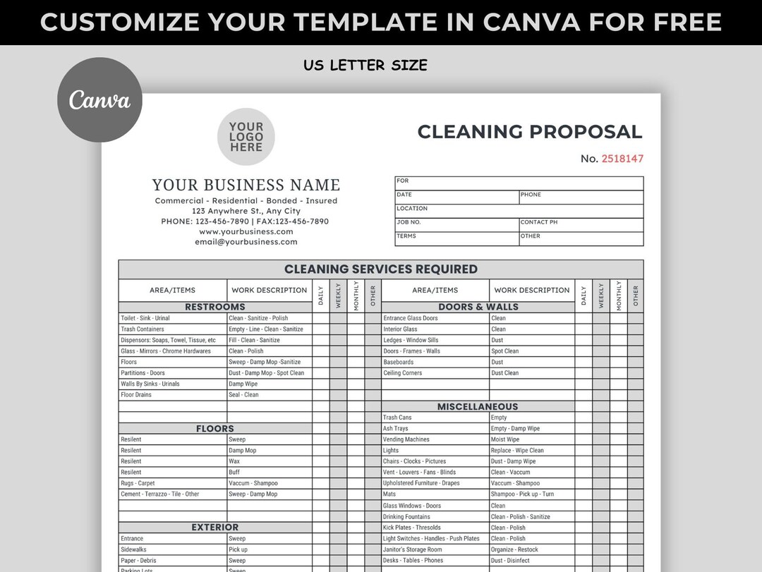 Cleaning Proposal Template, Basic Editable Commercial Cleaning ...