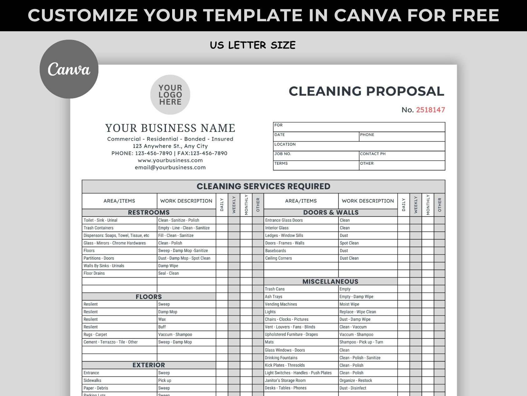Cleaning Proposal Template, Basic Editable Commercial Cleaning ...