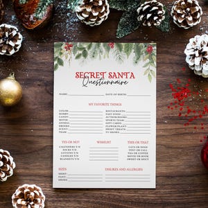 Secret Sister Survey Template, Holiday Wish List Form, Santa Gift ...