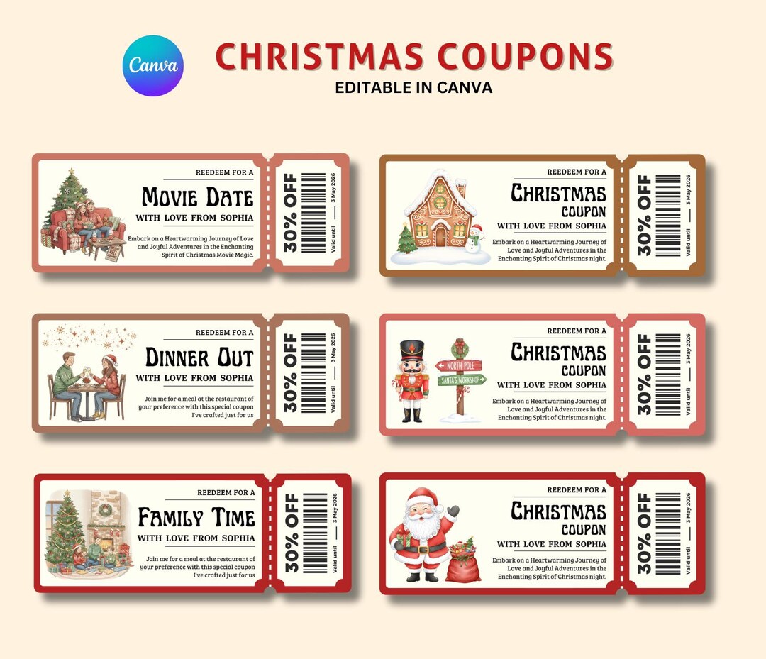 Christmas Retro Coupon Template, Last Minute Gift, Printable Birthday ...