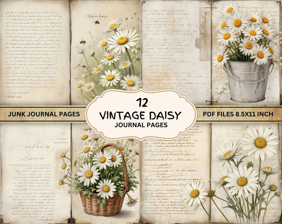Daisy Journal Kit, 12 Digital Junk Journal Pages, Junk Journal Daisy ...