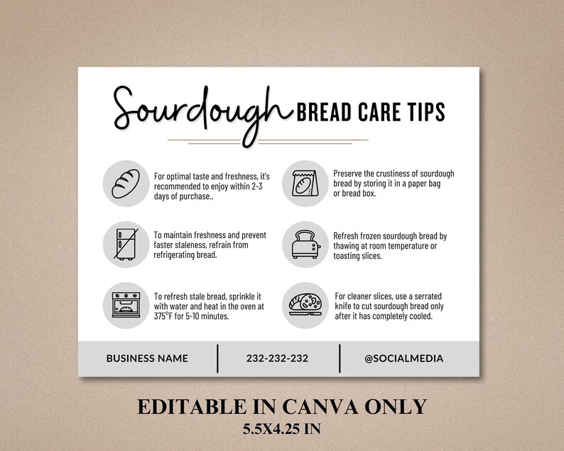 Sourdough Care Card | Bread Care Instructions | Bread Care Card ...