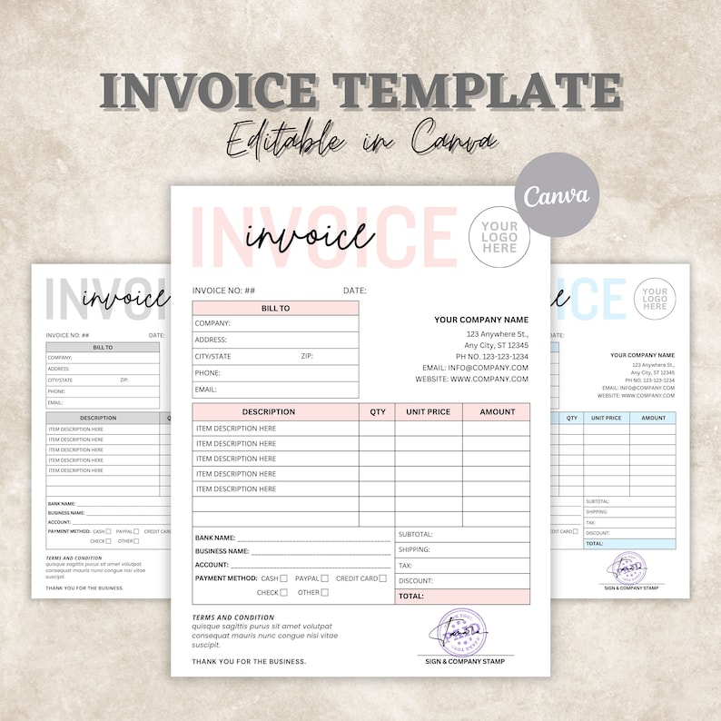 Invoice Template Editable, Small Business Custom Order Form Printable ...